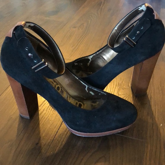 Sam Edelman | Shoes | Sam Edelman Suede Black And Wood Chunky Heel ...
